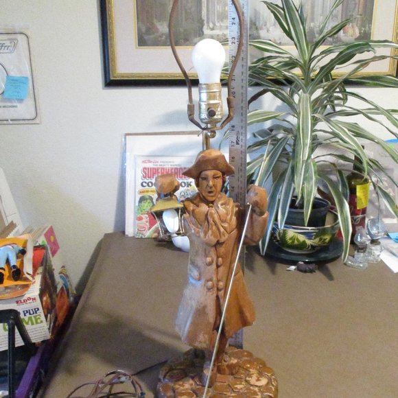 McMahans | Other | Vintage Colonial Man Wood Table Lamp Lamplighter ...